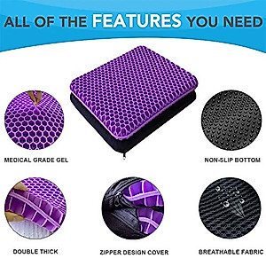 Gel Seat Cushion - Enhanced Double Thick Egg Seat Cushion with Non-Slip Cover - Office Chair Car Seat Cushion - Sciatica & Back Pain Relief - Perfect for Office Chair Car Wheelchair Travel