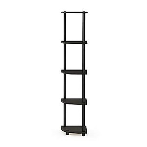 Furinno Jaya Simple Design Computer Writing Desk, Walnut & Turn-N-Tube 5 Tier Corner Display Rack Multipurpose Shelving Unit, 1-Pack, Espresso/Black