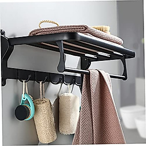 Angoily Foldable Towel Rack Corner Wall Shelves Pan Hanger Stainless Steel Shelves Black Coat Hangers Toilet Storage Rod Bathroom Wall Bracket Wall-Mounted Rack Bath Towel Holder Porch