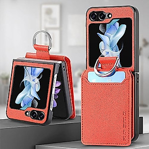 protective filp case Compatible with Samsung Galaxy Z Flip 5 Wallet Case with Ring, Galaxy Z Flip 5 2023 Case with Card Holder Premium PU Leather Protective Phone Case Cover ,Slim Protection Shockproo