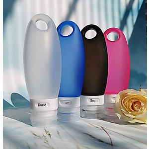 SANTREST Gym Refillable Bottles Leak Proof Camping Travel Containers with Shower Lanyard,3.3oz TSA Approved Squeezable Silicone Travel Tube Set for Gym Shampoo Lotion Soap