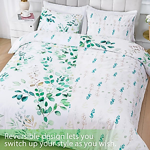 Likiyol Duvet Cover Queen Size- Green Eucalyptus Leaves Plant Bedding Sets with Zipper Closure & Corner Ties, Soft Breathable Microfiber Comforter Cover 3Pcs(1 Duvet Cover 90''x90''+2 Pillowcases)
