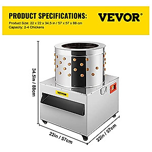 VEVOR Chicken Plucker, 20Inch Barrel Diameter 1500W 275R/min De-Feather Remover Poultry Machine,Heavy Duty Feather Plucking Machine