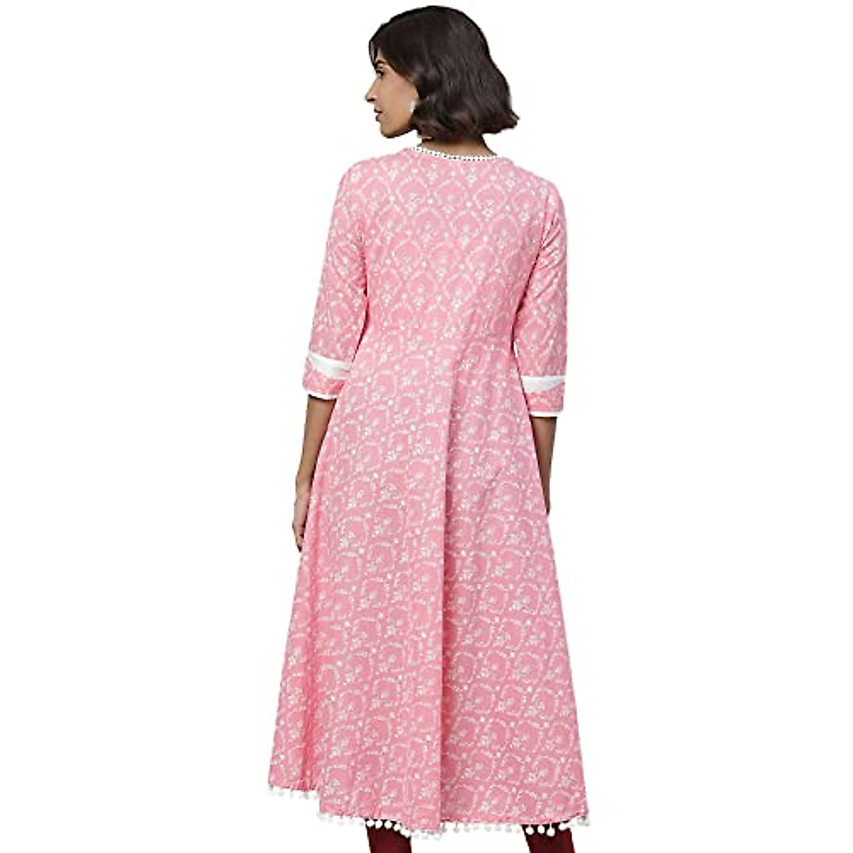 Yash Gallery Women's Cotton Floral Print Anarkali Kurtis (Light Pink)