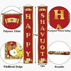 Pudodo Happy Shavuot Porch Banner The Feast of Weeks Jewish Festival Holiday Party Front Door Sign Wall Hanging Banner Decoration