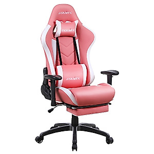 Dowinx Gaming Chair with Footrest Ergonomic Racing Style Recliner with Massage Lumbar Support, Office Armchair for Computer PU Leather E-Sports Gamer Chair High Back Pink