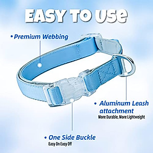 JC HOUSE Dog Collar, Lightweight Soft Padded Classic Pet Collar with Reflective Logo LED Holder & Quick Release Buckles, Small Medium Dog Collar for Daily Use, Blue, S (C-M5S)