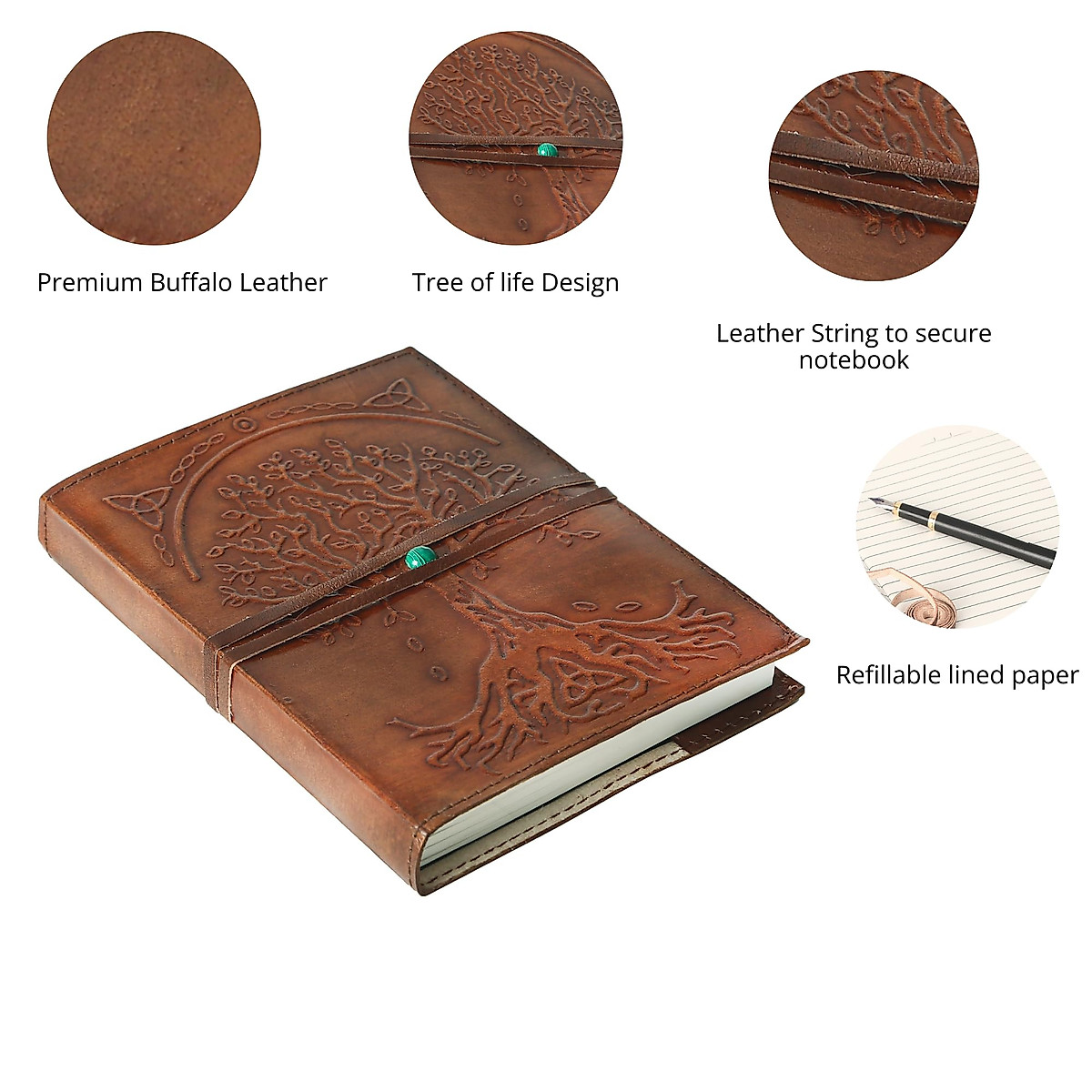 Leather Journal Refillable Lined Paper Tree of Life Handmade writing Notebook Diary leather Bound Daily Notepad for women and men Writing pad Gift for Artist Sketch by KPL