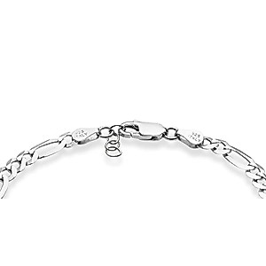 Miabella Solid 925 Sterling Silver Italian 5mm Diamond-Cut Figaro Chain Bracelet for Women Men, Made in Italy (Length 6.5 Inches)