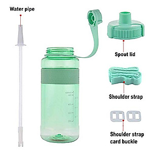 GTI 32 oz Water Bottle with Straw, BPA Free Leak Proof Wide Mouth Portable Sports Water Jugs for Fitness And Outdoor Enthusiasts, Plastic Drink Water Bottle with Scale Strap - Green