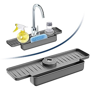 Faucet Handle Drip Catcher Tray, Silicone Foldable Faucet Handle Drip Catcher Tray Mat, Soap Sponge Holder for Kitchen Sink Accessories Gadgets Counter Bathroom (GRAY)