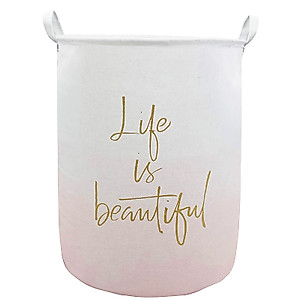 Mziart Storage Bins, 19.7" Large Storage Basket Canvas Nursery Hamper Collapsible Laundry Baskets Waterproof Organizer Basket with Gradient Design for Toys Clothes Kids Bedroom (Pink)