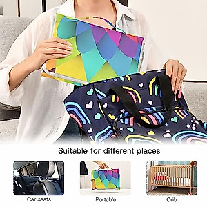Bright Rainbow Spiral Psychedelic Portable Baby Changing Pad Diaper Changing Table Pad Foldable Waterproof Travel Changing Station with Built-in Pillow for Unisex Baby Newborn Gift