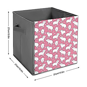 Pink Mini Pigs PU Leather Collapsible Storage Bins Canvas Cube Organizer Basket with Handles