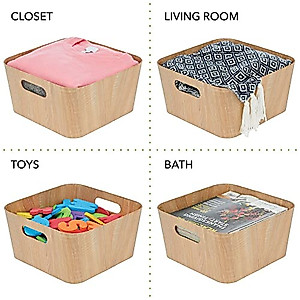 mDesign Wood Grain Paperboard Food Storage Container Bin Basket with Handles for Pantry - Organization Containers for Assorted Fruit, Vegetable, and Produce - 6 Pack - Natural/Tan