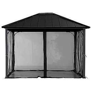 Sunjoy Hildreth 11 x 13 Foot Screened Gazebo Canopy Outdoor Pergola Tent with Steel Roof and Aluminum Posts for Backyard Patio Shade, Black