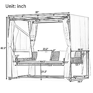 Merax Patio Porch Chair, 3-Seat Outdoor Swing Bed with Adjustable Canopy, Thickened Cushion, Pillow and Foldable Side Tray for Patio, Backyard Beige