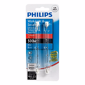 Philips 415729 500-Watt 4.7-Inch T3 RSC 120-Volt Light Bulb with Double Ended Base, 2-Pack