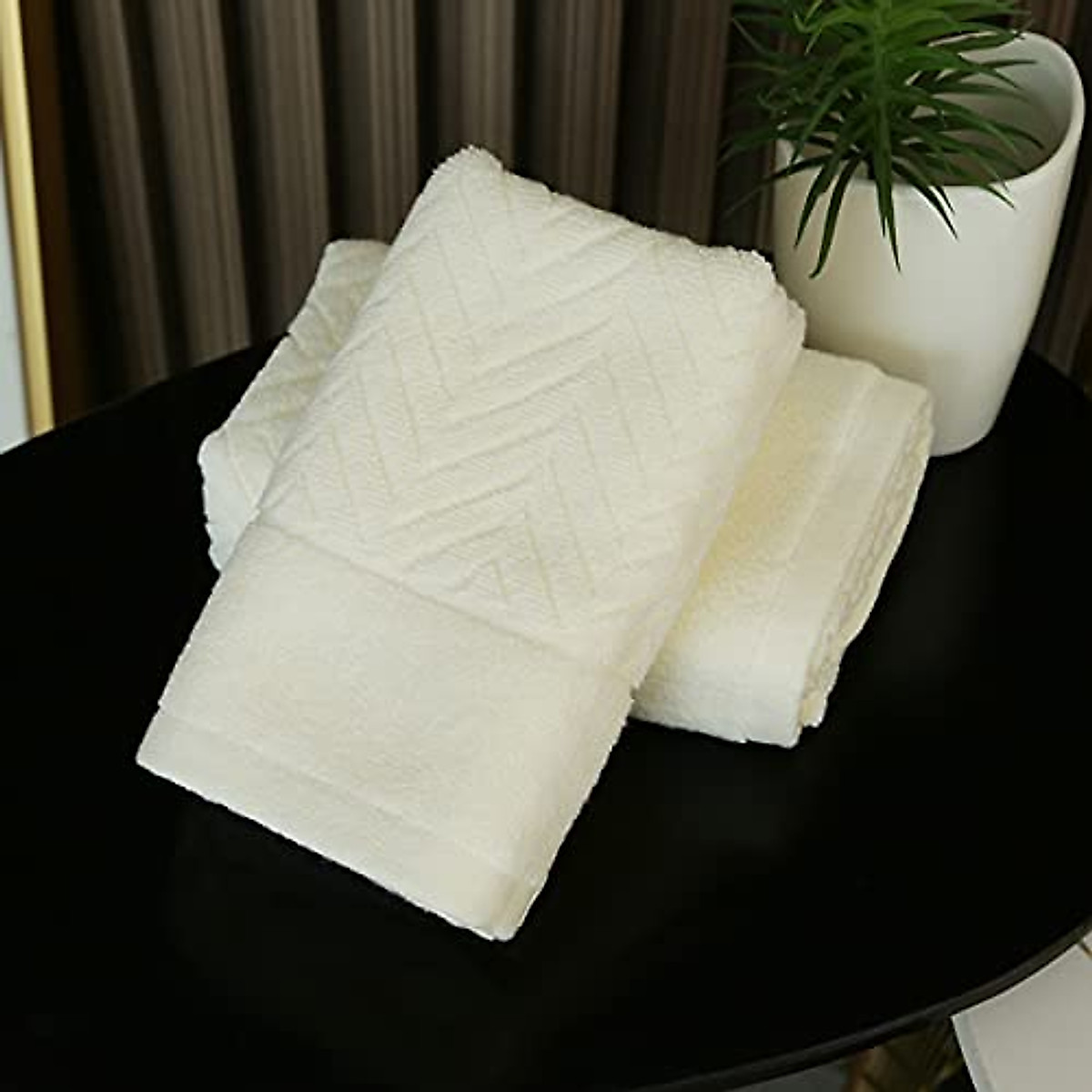 YiLUOMO Beige Hand Towel Set of 2 100% Cotton Ultra Soft Highly Absorbent Terry Striped Hand Towel for Bathroom (13" X 29")