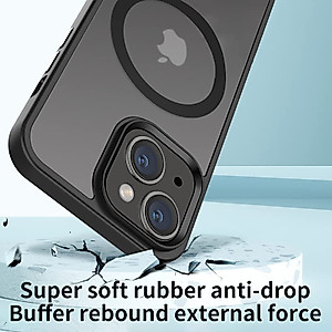 Yzoiko Strong Magnetic Case for iPhone 13 Case &iPhone 14 Case [10FT-Grade Drop Tested & Compatible with MagSafe] Translucent Anti-Fingerprint Anti Shockproof Protective Shell 6.1 Inch, Black