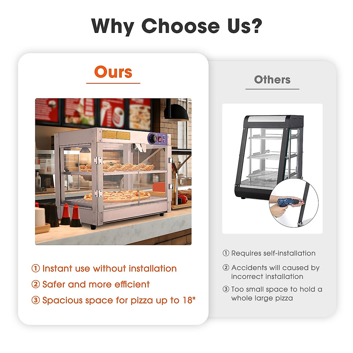 WeChef 2-Tier Commercial Pizza Warmer Countertop Display Case 24x15x20 inch 750W Pastry Heater Display Case for Bakeries Convenience Stores