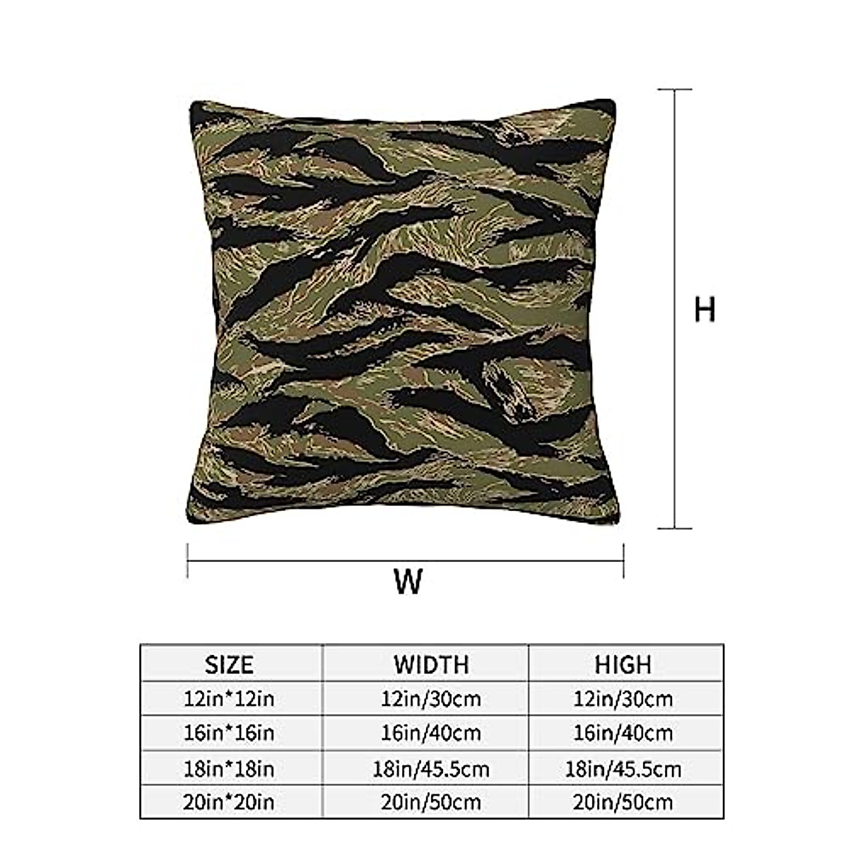 WURTON Tiger Stripe Camo Print Throw Pillow Covers, Soft Square Cushion Case,for Sofa, Couch,Bed Chair-18 X 18 Inch