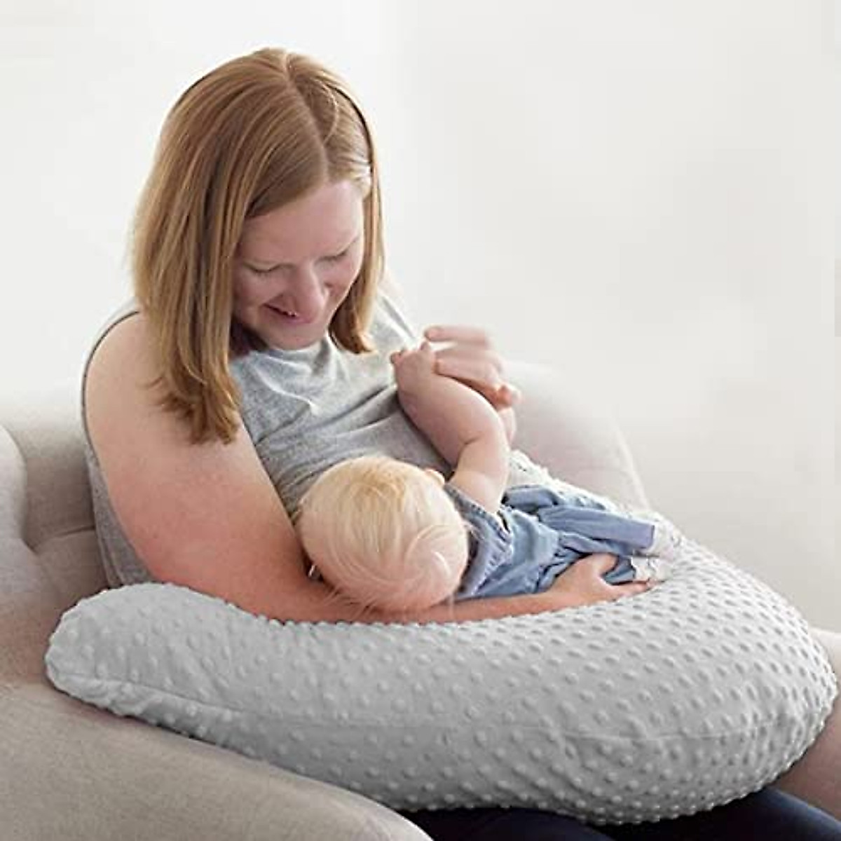 Minky Nursing Pillow Cover, 2 Pack Nursing Pillow Slipcover for Breastfeeding Pillow Slipcover Fits Nursing Pillow, Soft Snug for Infant & Baby Boy Girl (Grey & Blue)