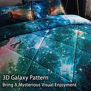 Litanika 3D Galaxy Comforter Twin(66x90lnch), 2 Pieces(1 Galaxy Comforter, 1 Pillowcase), Universe Outer Space Comforter, Microfiber Bedding Set for Boy Girl Kid Teen
