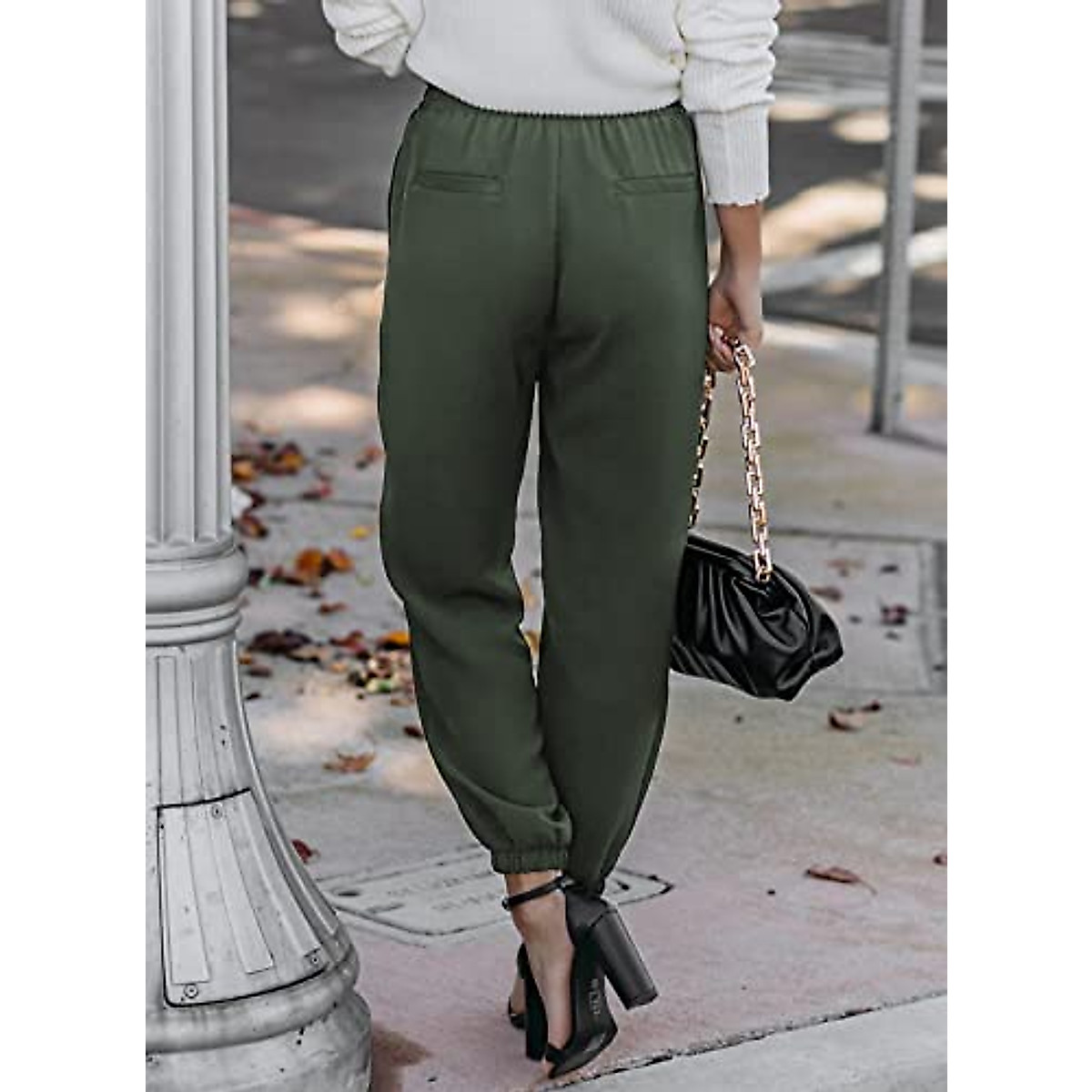 EVALESS Women's Linen Pants Summer Drawstring Elastic High Waisted Business Casual Work Pants for Women 2025 Trendy Loose Comfy Harem Pants Trousers Womens Joggers with Pockets Green Medium