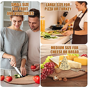 Patelai 12 Piece Round Wood Cutting Board Pizza Peel with Handle Laser Engraving Serving Board Charcuterie Cheese Bread Cutting Board for DIY Wedding Housewarming Gift (12 Inch, Acacia Wood)