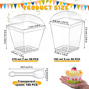 100 Sets Square Dessert Cups with Lids and Spoons Including 50 Pcs 5 oz Clear Yogurt Parfait Cups with Lids 50 Pcs 7oz Small Plastic Dessert Cups Glass Mini Shooter Cups Container for Ice Cream Bowl