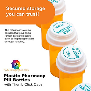 AVG Packaging Supplies Plastic Pharmacy Craft Pill Containers with Thumb Click Caps - Reversible Empty Perscription Bottles Prescription, 16 Dram Vials (12ct)