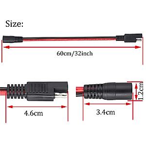 HCFeng 14AWG SAE to DC Power Cable SAE to DC5521 Female Adapter Cable withDC8*0.9/6.5*3/5.5*2.5/4*1.7/3.5*1.35(MM)/SAE Polarity Reverse Adapter for Solar Panel Charger (2ft/60cm)(2pack)