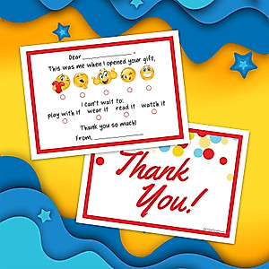 Kids Fill in the Blank Emoji Thank You Notes 5 x 7" - 25 Cards with Red Envelopes Fun, Easy Gender Neutral Thank Yous for Boys or Girls