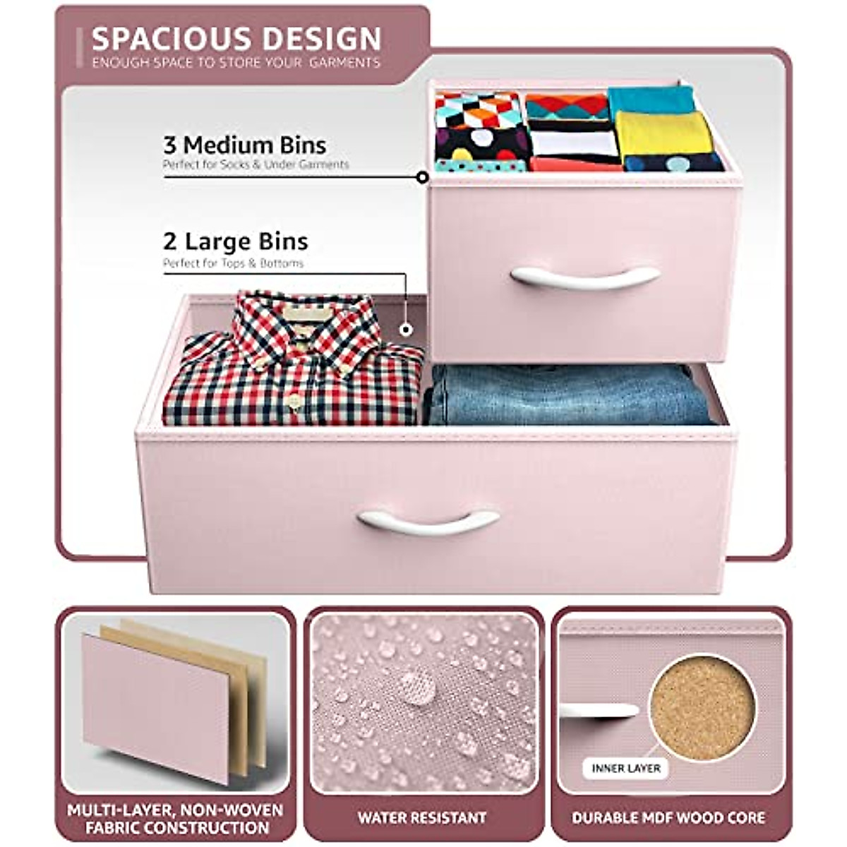 Sorbus Kids Dresser with 5 Drawers - Storage Chest Organizer Unit with Steel Frame, Wood Top, Easy Pull Fabric Bins - Long Wide TV Stand for Bedroom Furniture, Hallway, Closet & Office Organization