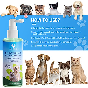 Morikey Pet Oral Spray Clean Gentle Bad Breath Treatment, Cleaning for Teeth, Gums and Oral Health Care for Your Dogs and Cats 2 Teeth Brushes Included 4.06 Fl Oz