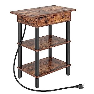VIMBER End Table with Charging Station, Narrow Side Table with USB Ports and Outlets, Flip Top Bedside Table/Nightstand/Sofa Couch Table for Small Spaces, Living Room, Bedroom, Rustic Brown