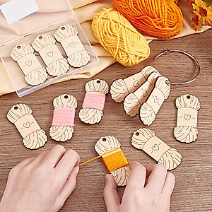 BENECREAT 12Pcs Wooden Blank Yarn Peg, Creative Woolen Thread Winding Boards, Knitting Yarn Holder with Iron Ring for Embroidery Needlework Macrame Weaving Cord and Sewing Threads