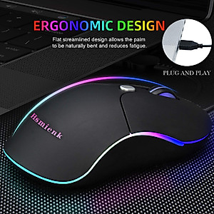 Wired Mouse, Mouse for Laptop with Easy Click for Office, Home, Gamer, 3200DPI, Programmable Buttons, USB LED Backlit Mice Wired Computer Mouse Compatible with Laptop, PC, Desktop, Black