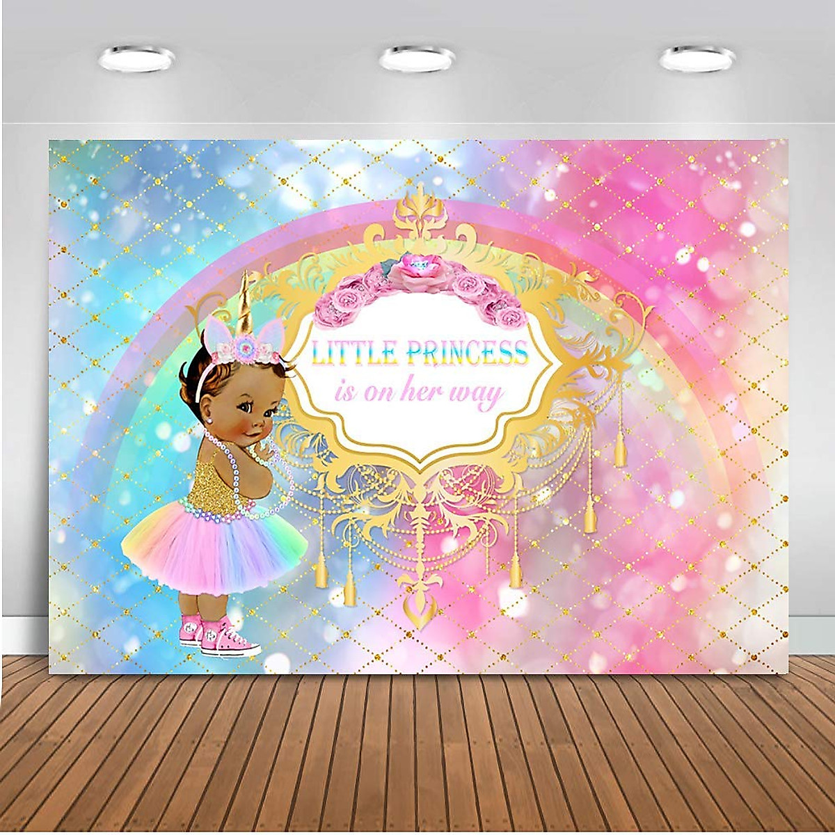 Mocsicka Unicorn Baby Shower Backdrop Princess Rainbow Sparkle Photography Background 7x5ft Vinyl African American Girl Party Backdrops Banner Decoration