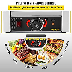 Happybuy Commercial Sandwich Panini Press Grill,110V 1800W Up Grooved and Down Flat Plates Electric Sandwich Maker, Temperature Control 122°F-572°F for Hamburgers Steaks Bacons