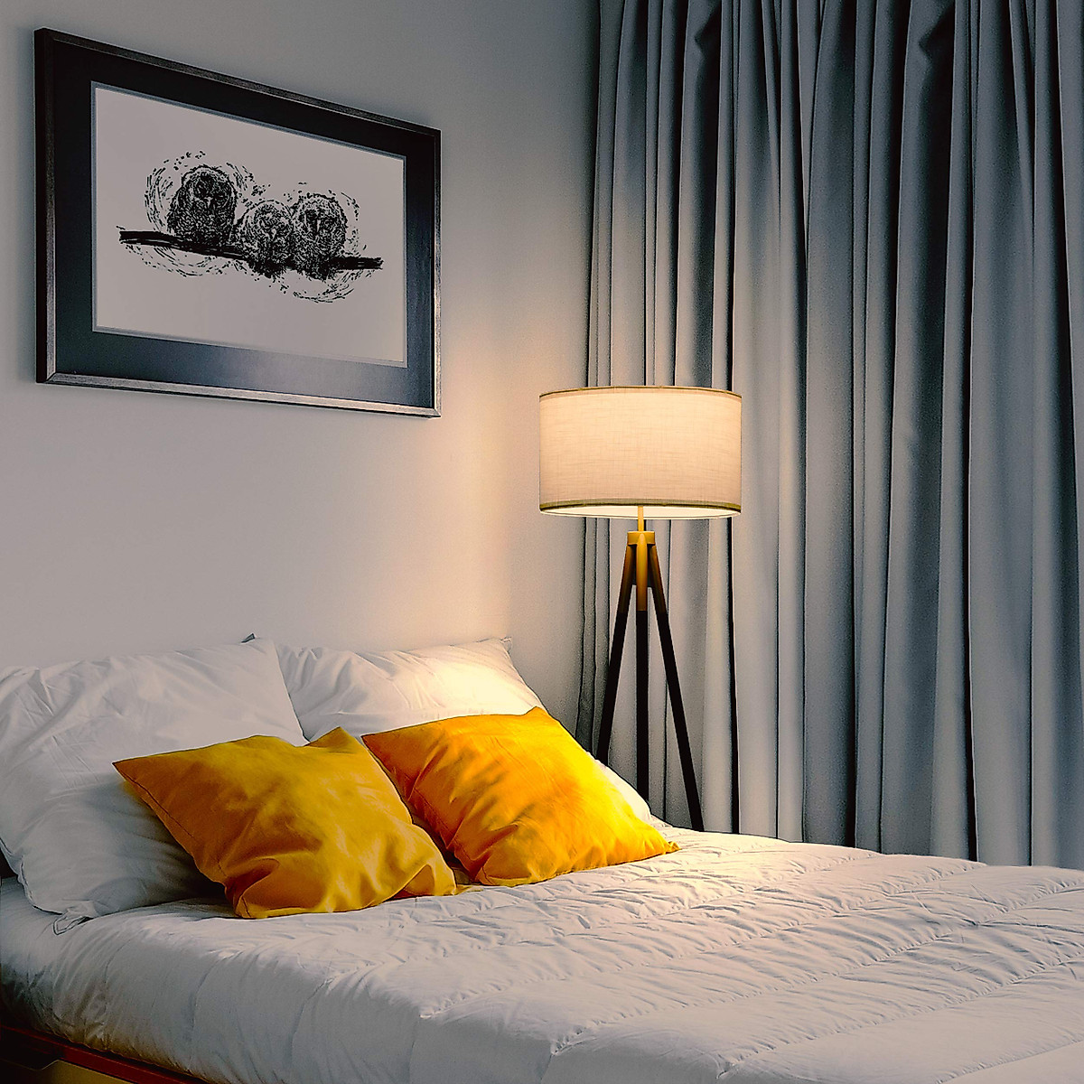 Brightech Levi LED Floor Lamp, Great Living Room/Farmhouse Décor, Black-and-Gold Tripod Lamp for Living Rooms & Offices, Tall Lamp with LED Bulbs, Standing Lamp for Bedroom Reading