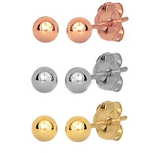 14k Real Yellow White Rose Gold 3mm Ball Stud Earrings 3 Pair Set Friction Backs
