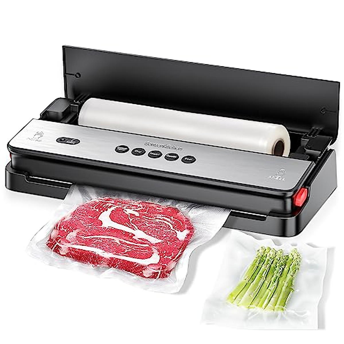 Bonsenkitchen Food Sealer Vacuum Sealer, Built-in Cutter & sealer Bags Rolls and Starter Kit, Dry&Moist Food Modes, Compact Design Air Sealing System Portable Vacuum Sealer, Black