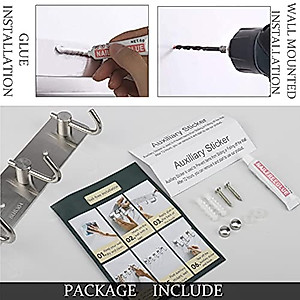 TocTen Coat Rack, Thicken Stainless Steel Coat Hook Rack, Wall Hook Available in Wall Mounted and Adhesive Install, Towel Hook for Bathroom and Kitchen to Hang Robe, Spoon, Towel, Key (3, Brushed)