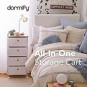 Dormify 4 Drawers Storage Organizer on Wheels | Storage Tower with Wood Top | Nightstand Organizer | Tall Skinny Dresser for Closet | 17" W x 18" D x 38" H | White| Dorm & Bedroom Essential
