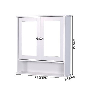 Bathroom Cabinet with 2 Mirror Doors Wall Mounted Medicine Cabinets Bathroom Shelves Over Toilet Adjustable Shelf for Laundry Room Kitchen Living Room with Open Shelf White Dresser with Mirror