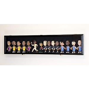 Horizontal Bobble Head Action Figures Doll Display Case Cabinet Wall Rack - Lockable (Black Wood Finish, Black Felt Background)