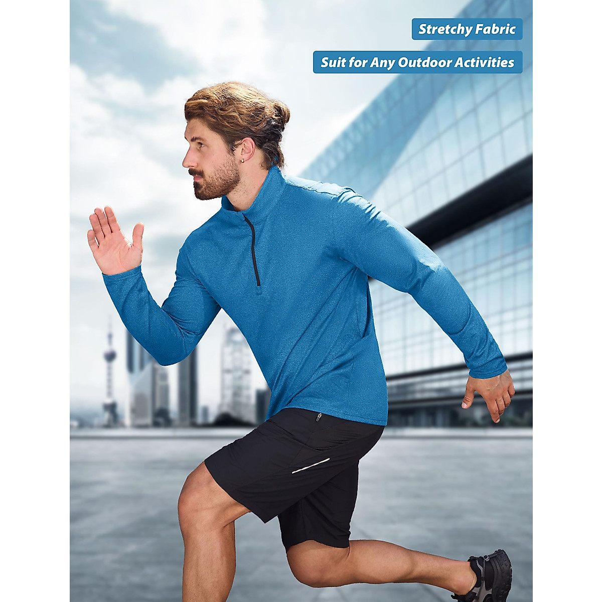 MAGCOMSEN 1/4 Zip Golf Pullover for Men Running Workout Pullover Lightweight Hiking Shirts Fleece Pullover Sea Blue,S