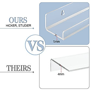 Tgzwme Clear Acrylic Floating Corner Shelves Wall Mounted 5MM Thick Bookshelf Invisible Collection Display Storage Floating Wall Ledge Shelf for Room, Kitchen, Office (3 Pack)